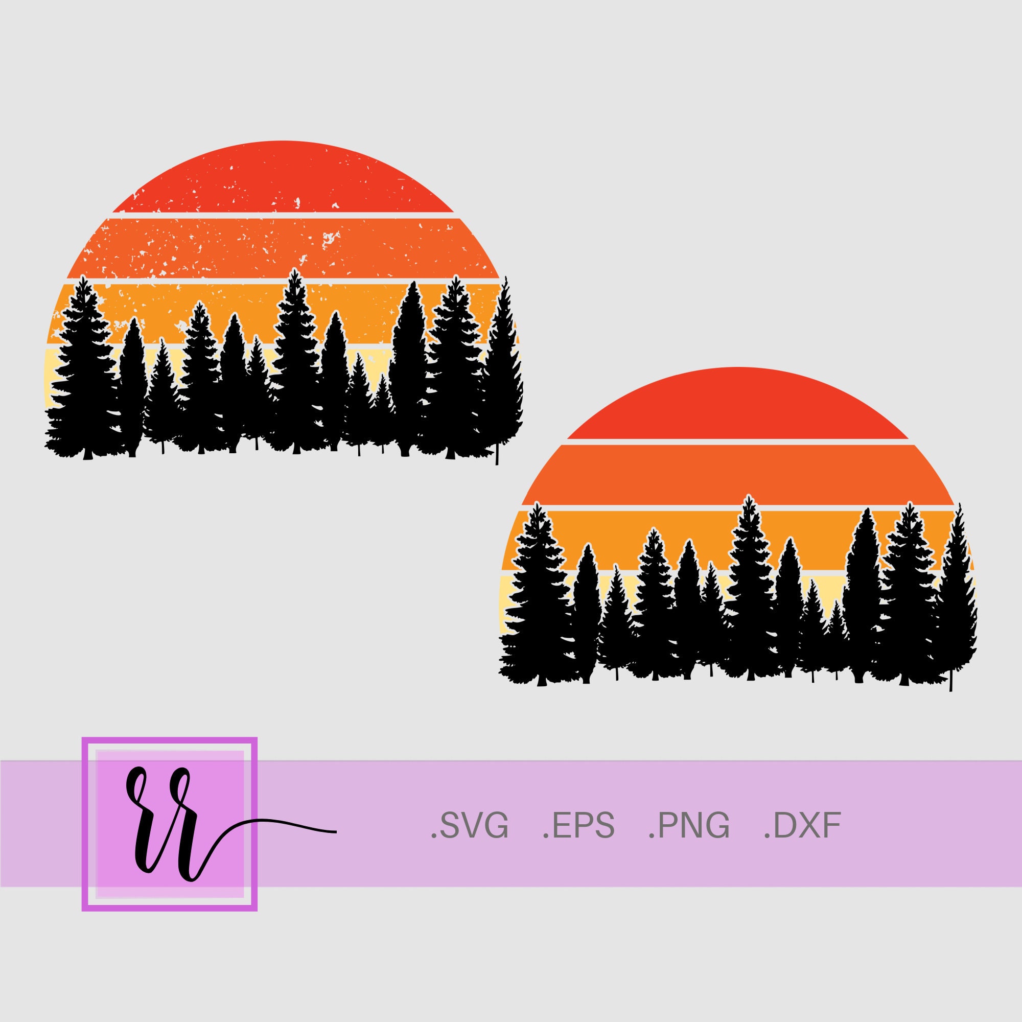 Vintage Treeline Sunset SVG | Retro Treeline Sunset SVG | Distressed ...