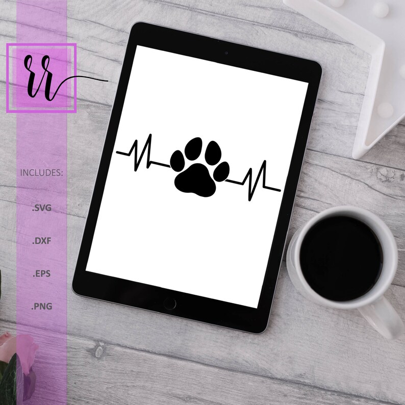Dog Paw and Heartbeat SVG | Dog Paw SVG | Paw Print Heartbeat SVG ...