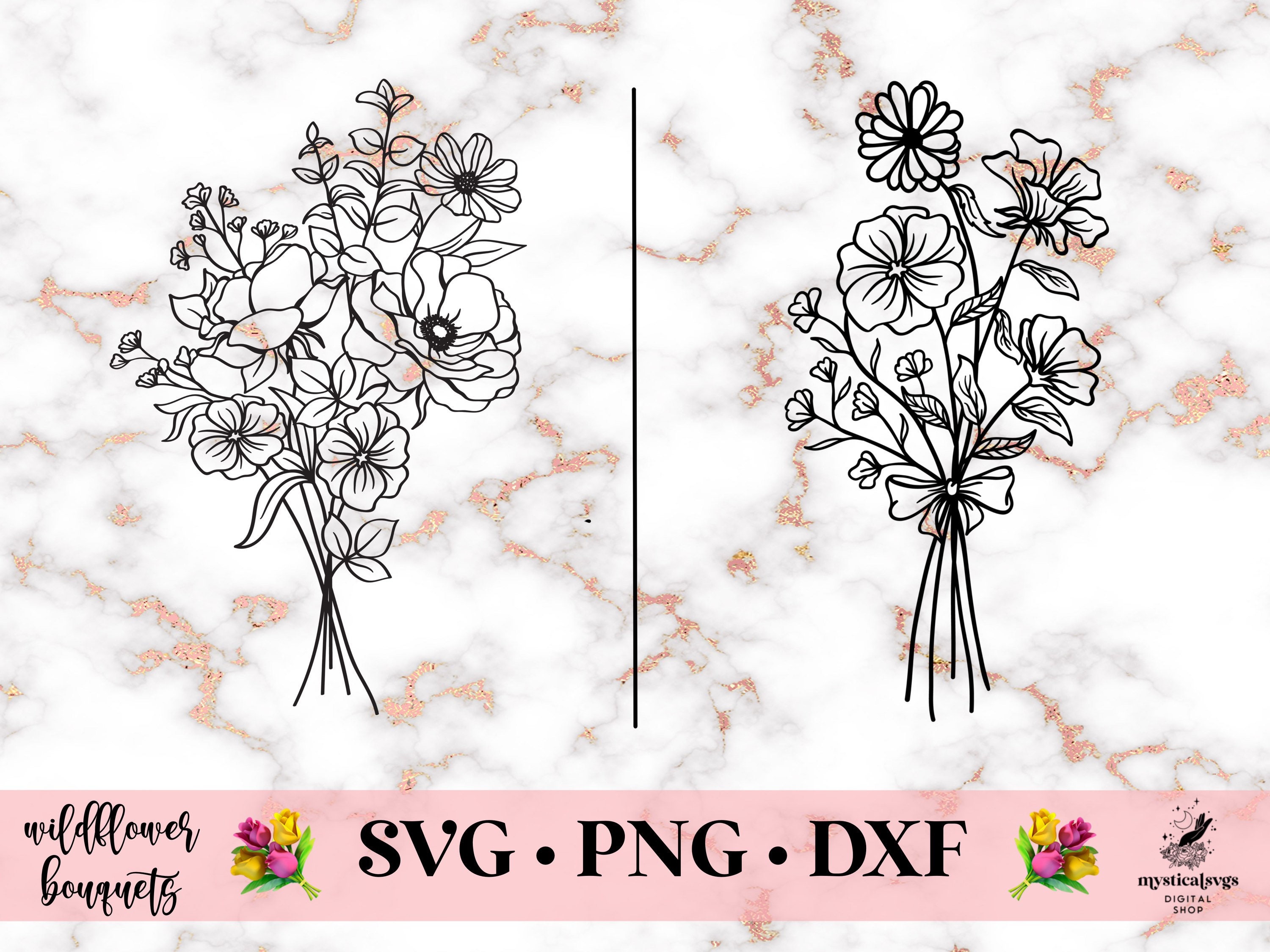 10 Wildflower Bouquet SVG PNG DXF Bundle Floral Svg Hand - Etsy