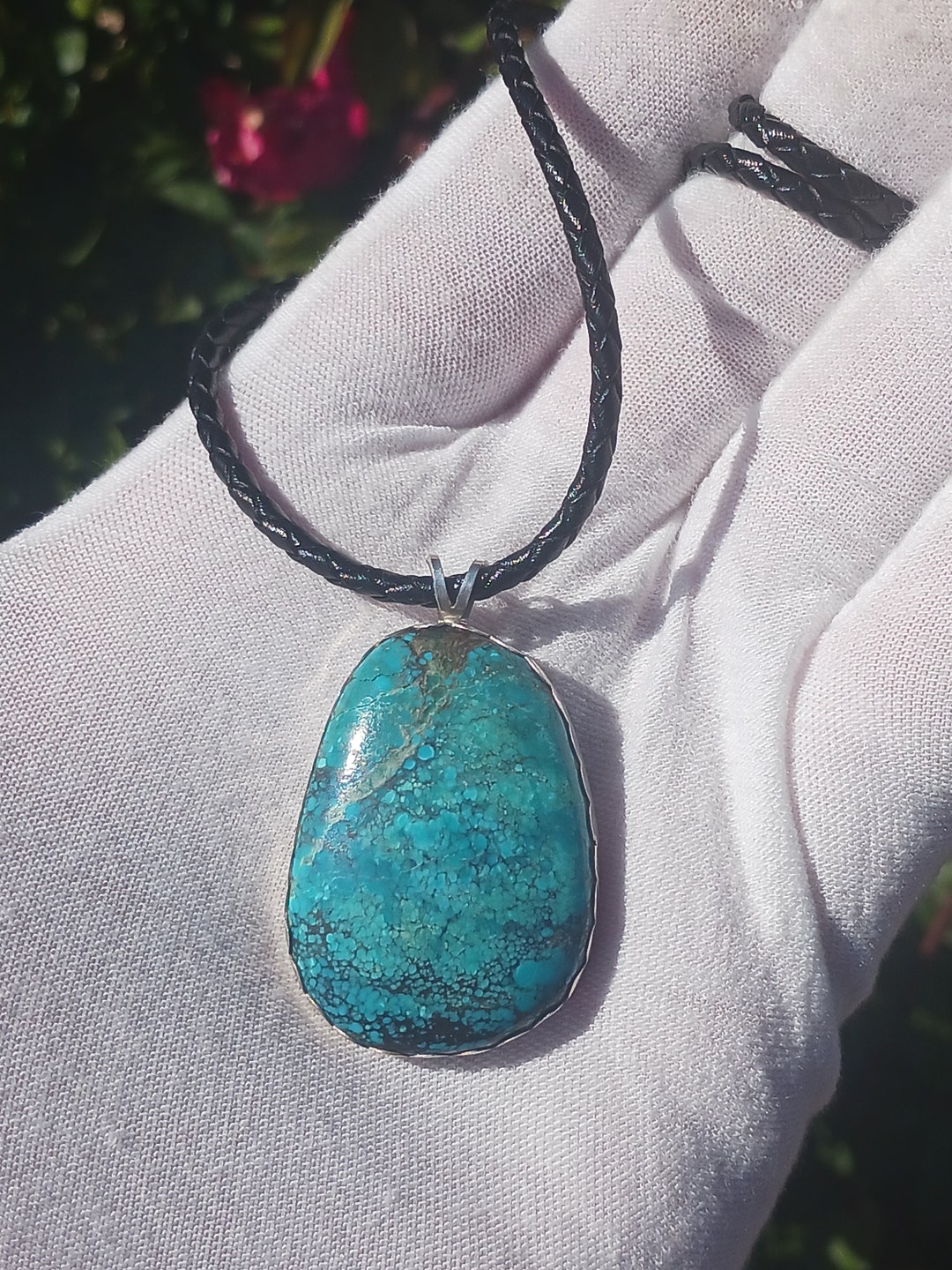 Large Natural Spiderweb Turquoise Pendant Set in 925 Sterling Silver. 1 ...