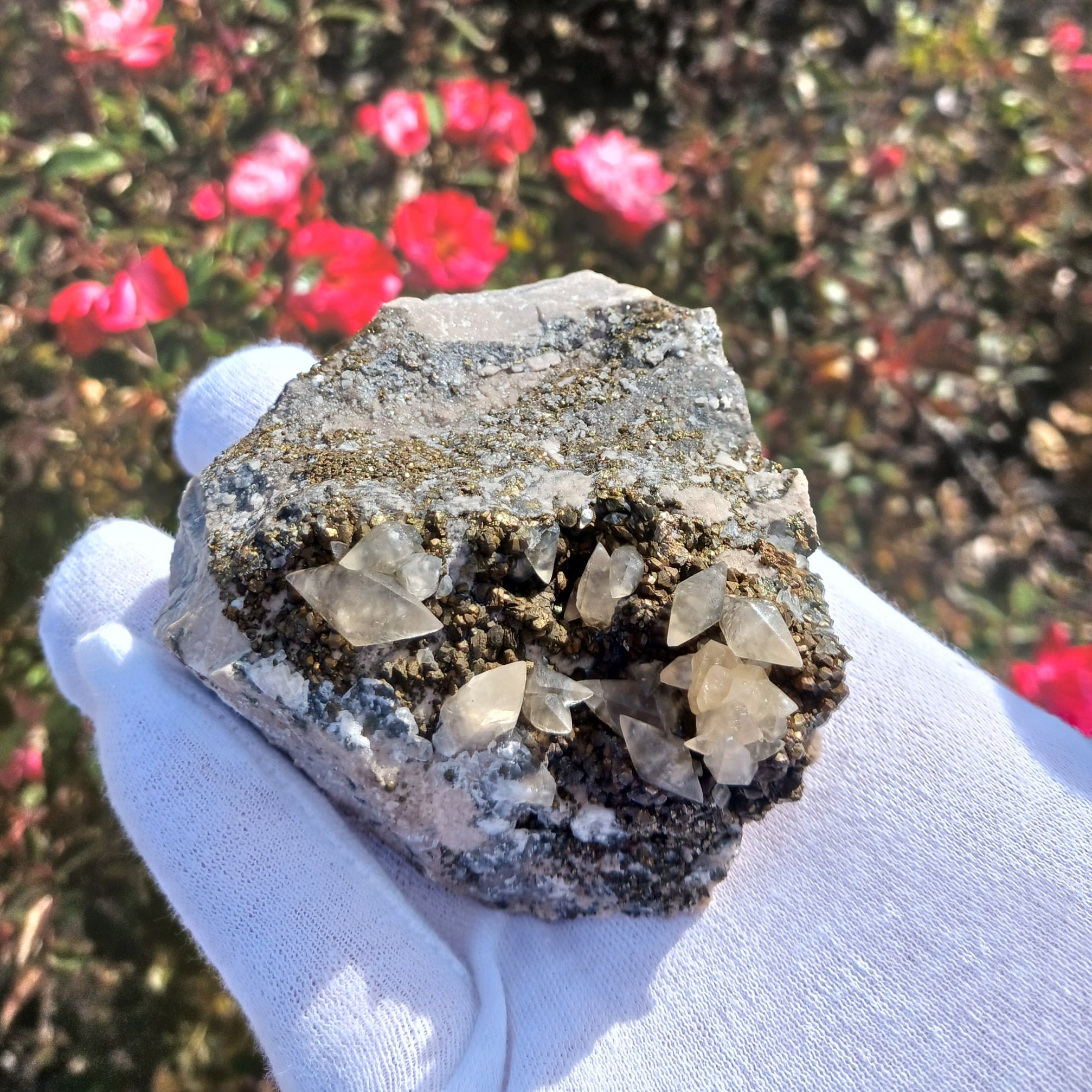 Rare Double Terminated Beam Calcite on Gold Colored Marcasite / Pyrite ...