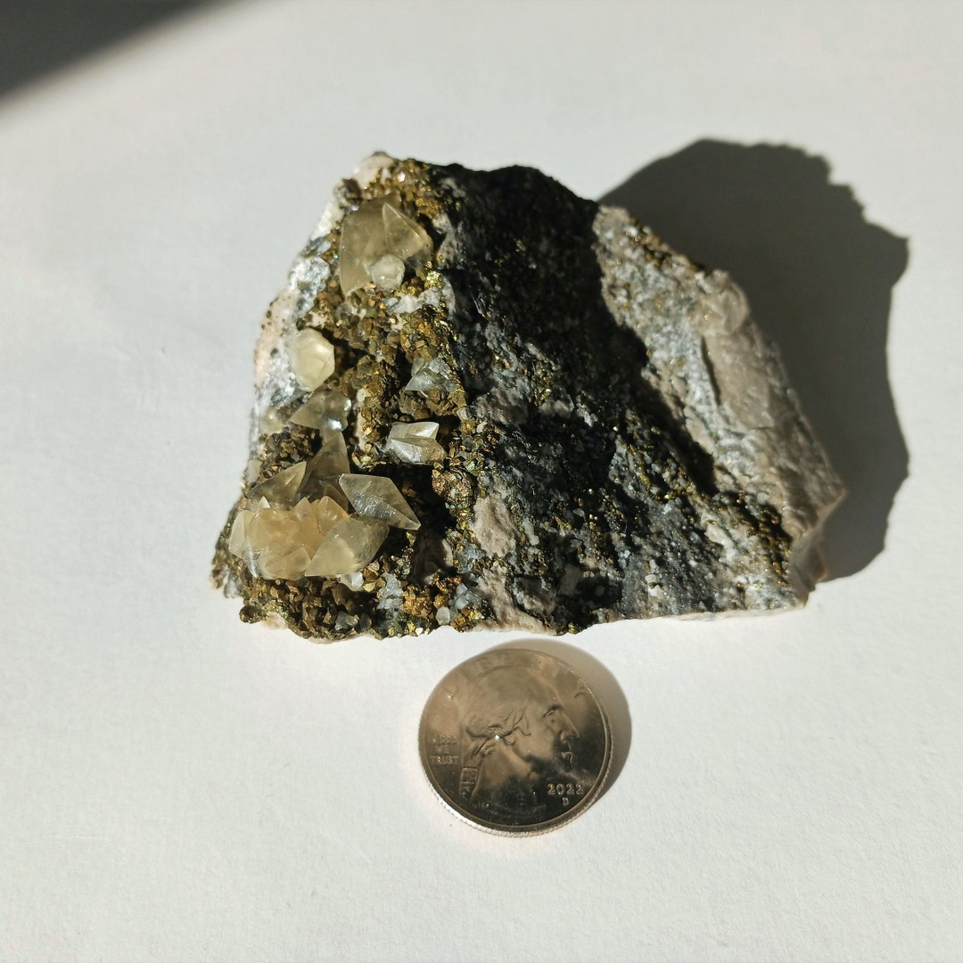 Rare Double Terminated Beam Calcite on Gold Colored Marcasite / Pyrite ...