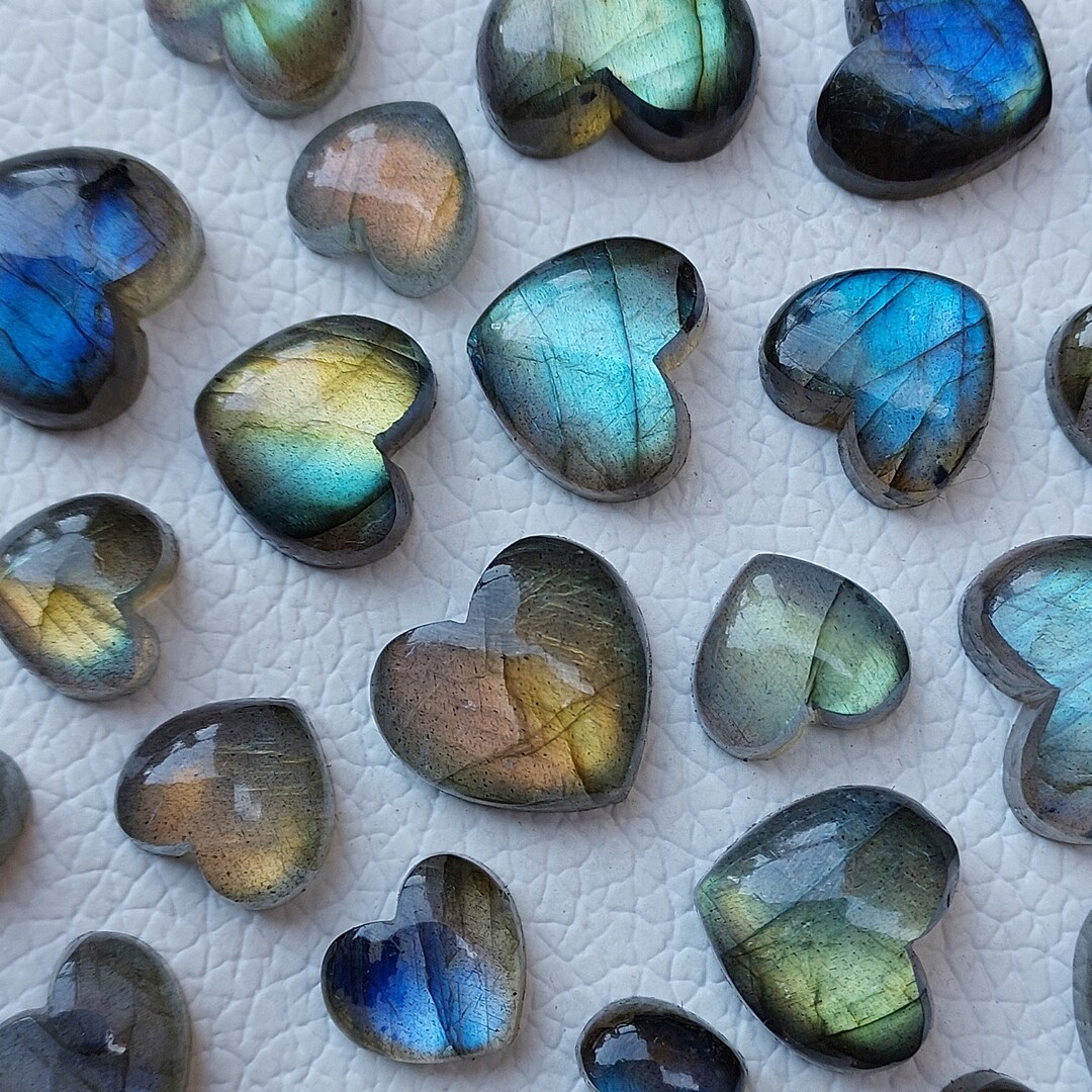 Cute Tiny Hearts! Labradorite Heart Cabochon, Blue, Green & Golden ...