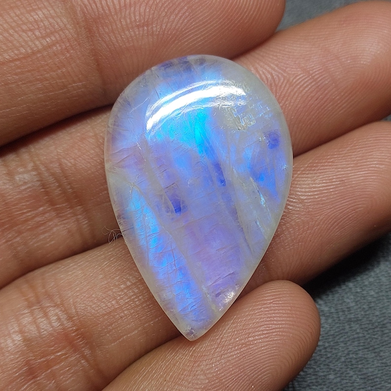Rainbow Moonstone Cabochon, Blue Flashy Pear Shape Loose Rainbow ...