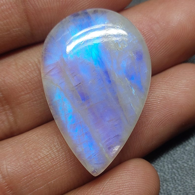 Rainbow Moonstone Cabochon, Blue Flashy Pear Shape Loose Rainbow ...