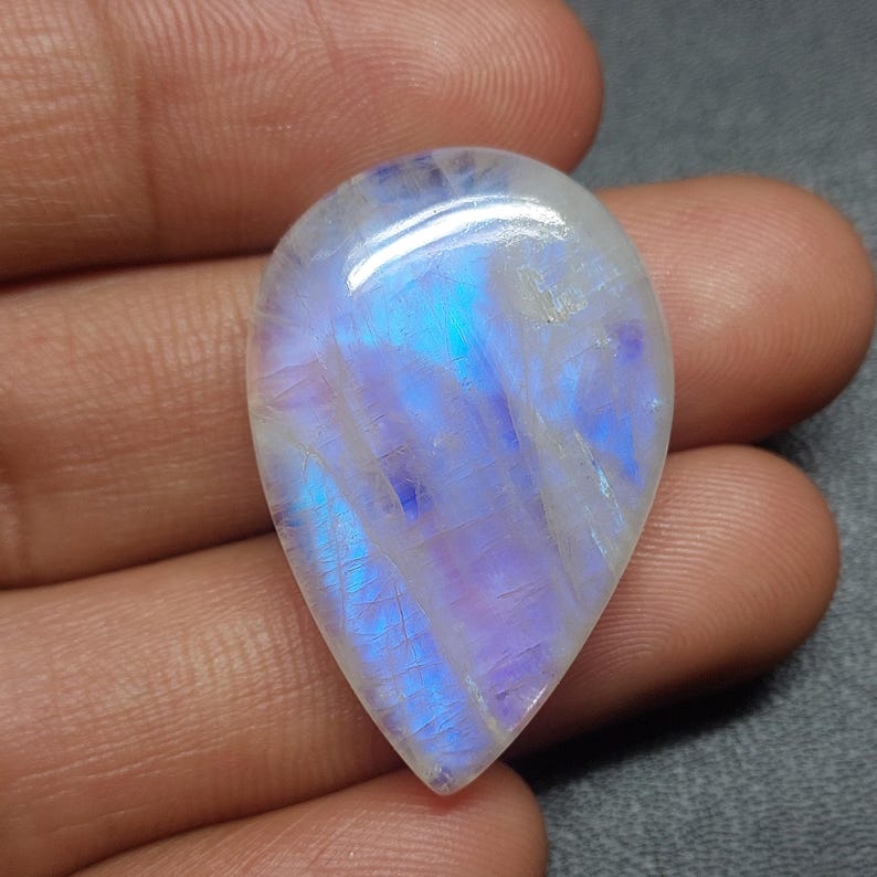 Rainbow Moonstone Cabochon, Blue Flashy Pear Shape Loose Rainbow ...