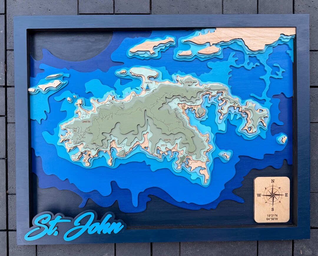 St. John Layered Map, U.S Virgin Islands, Caribbean, Depth Map ...