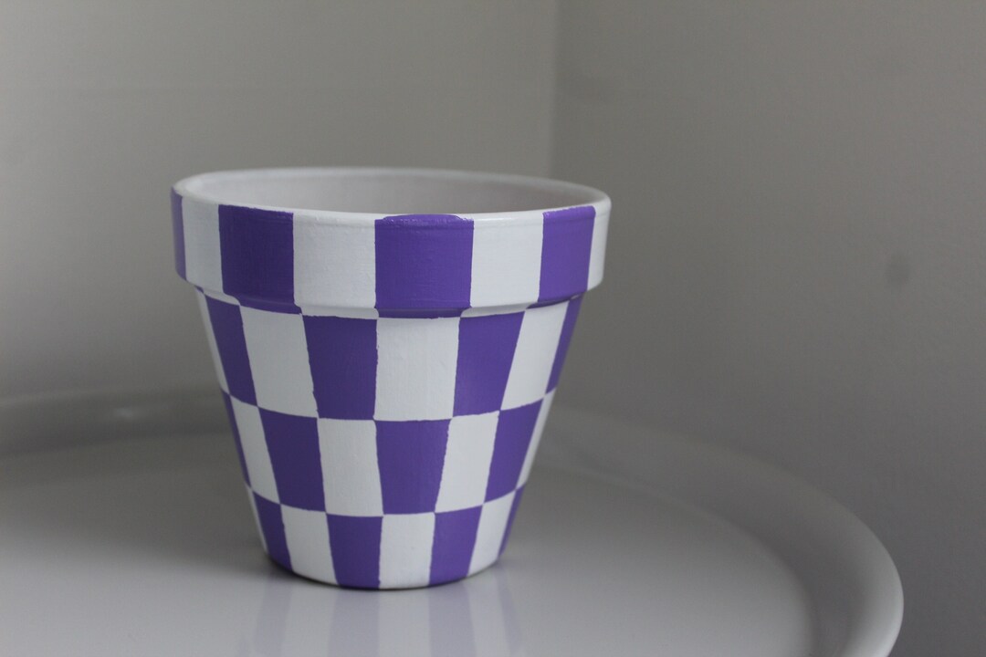 6 Inch Purple Checkerboard Hand Painter Planter - Etsy