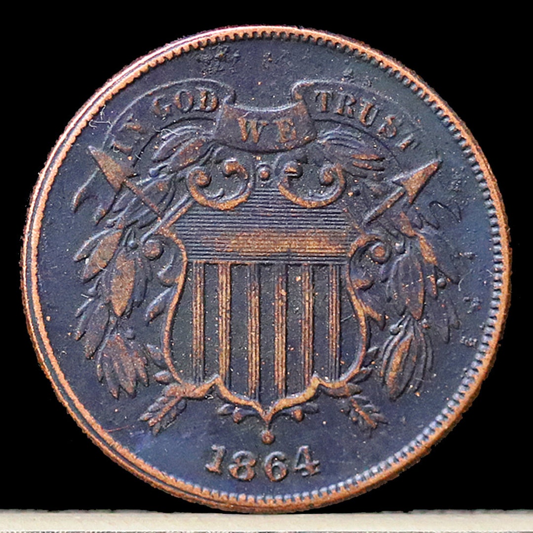 1864 Two Cent Piece Copper Coin - Circulated - Etsy