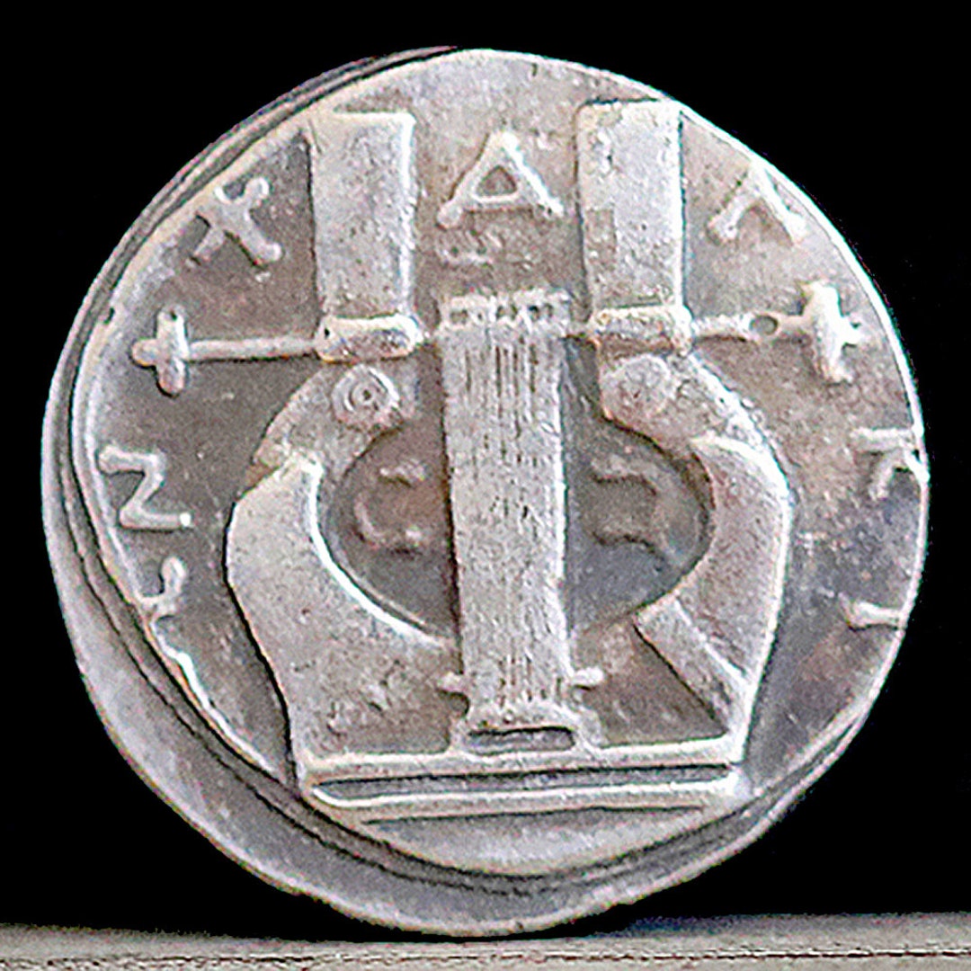 383-382 BC Ancient Greek Coin Apollo Kithara or Guitar - Silver Plated ...