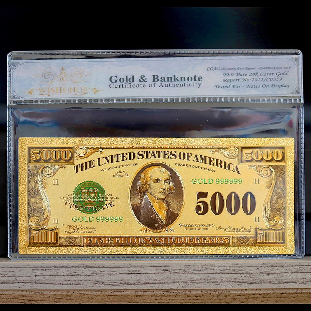 100mg 24K Gold 1928 5000 Dollar Bill Gold Certificate Banknote With ...