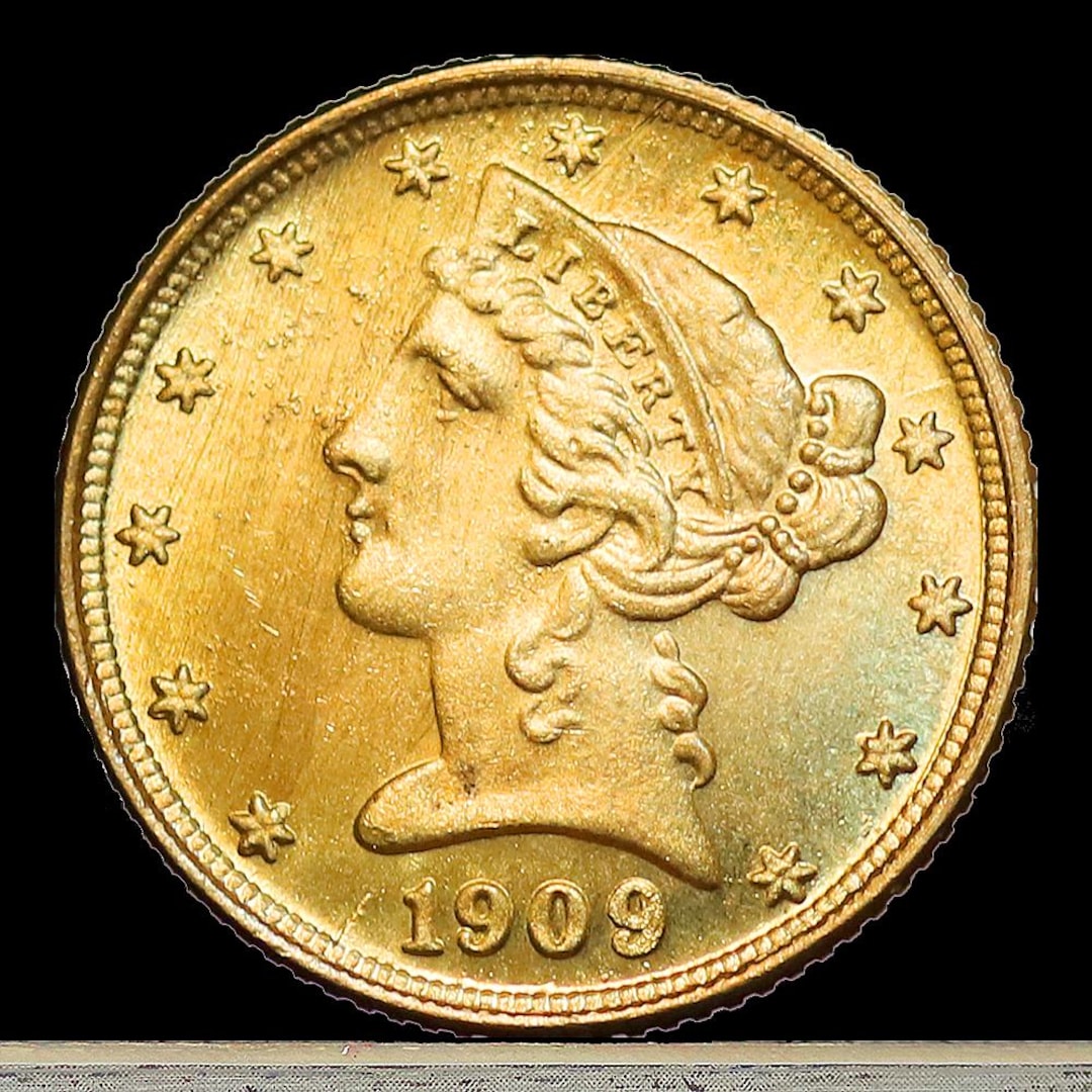 1909 Five Dollar Liberty Head Half Eagle Gold Plated Coin ...