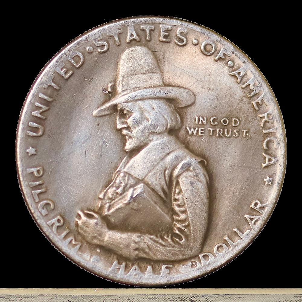 1920 Pilgrim Commemorative Half Dollar Silver Plated Coin - Circulated ...