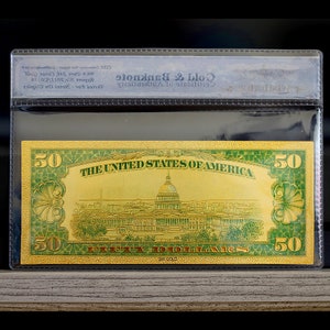 100mg 24K Gold 1928 50 Fifty Dollar Bill Gold Certificate Banknote With ...