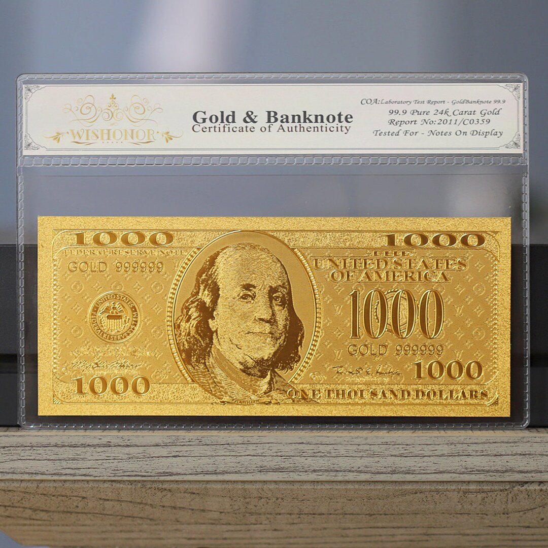 100mg 24K Gold 1000 One Thousand Dollars Gold Fantasy Banknote White ...