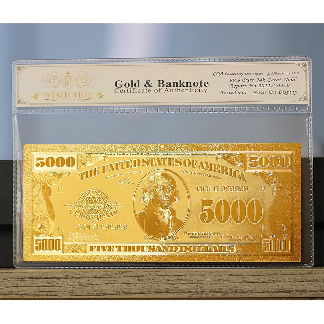 100mg 24K Gold 1928 5000 Dollar Bill Gold Certificate Banknote With ...