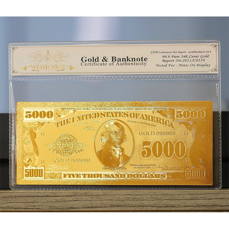 100mg 24K Gold 1928 5000 Dollar Bill Gold Certificate Banknote - Etsy