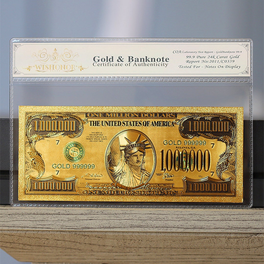 100mg 24K Gold 2022 1,000,000 One Million Dollars Fantasy Banknote Type ...