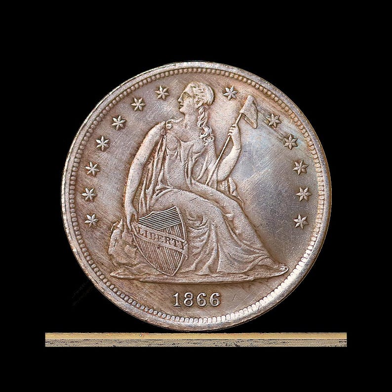 1866 Seated Liberty Dollar Silver Plated Novelty Coin Modern Restrike ...