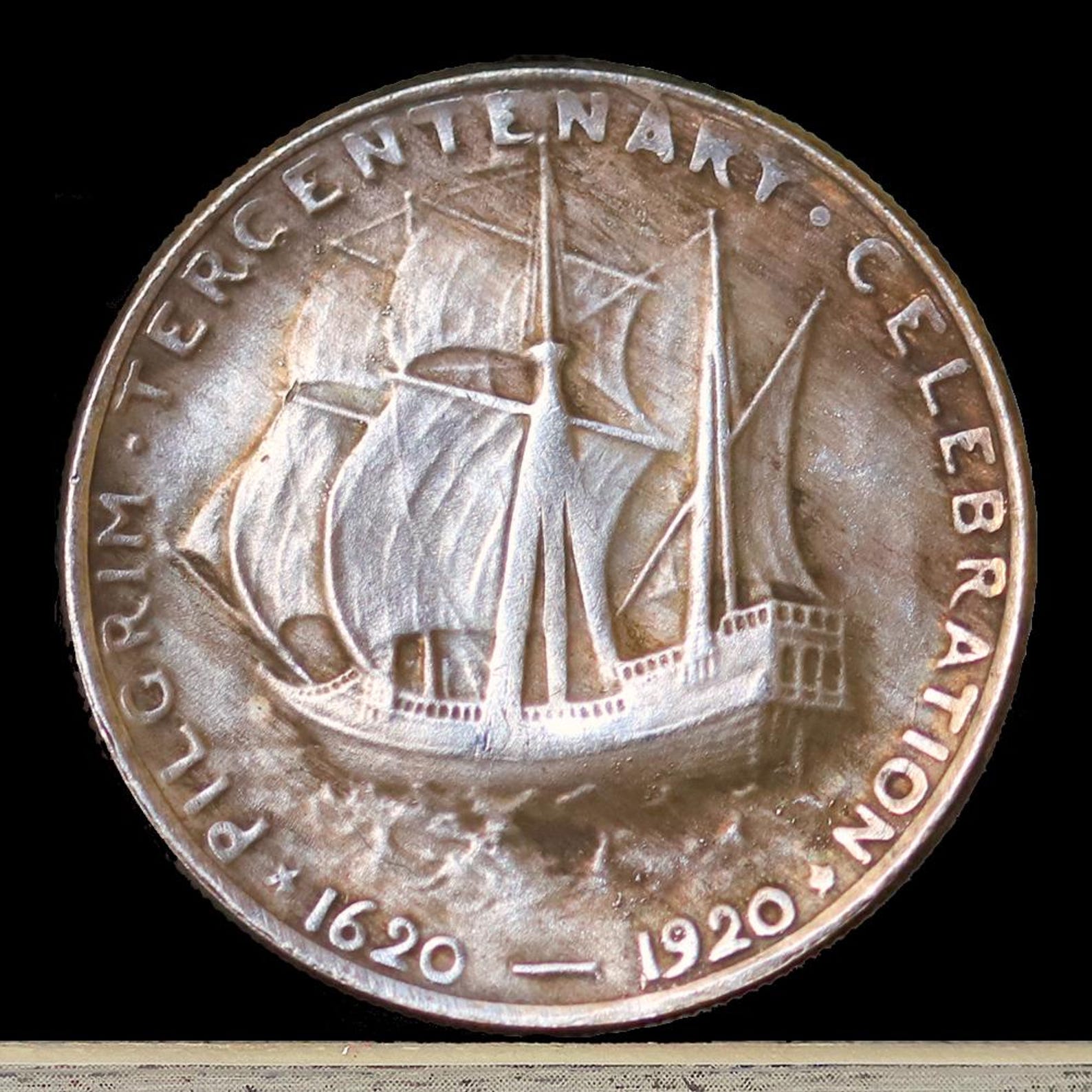 1920 Pilgrim Commemorative Half Dollar Silver Plated Coin - Circulated ...
