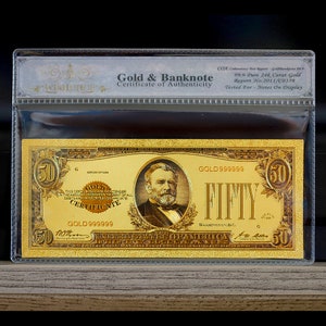100mg 24K Gold 1928 50 Fifty Dollar Bill Gold Certificate Banknote With ...
