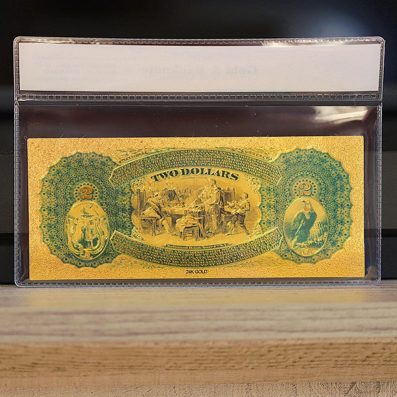 100mg 24K Gold 1875 2 Two Dollar Bill National Currency Banknote With ...