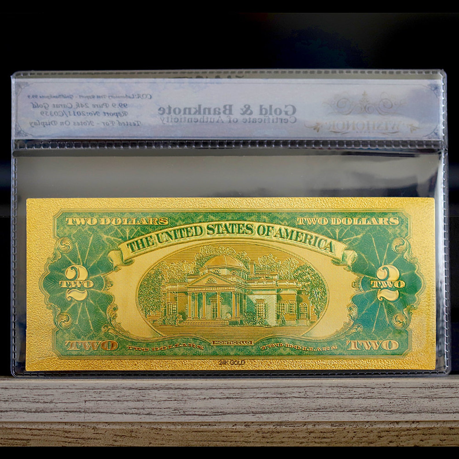 100mg 24K Gold 1928 2 Two Dollar Bill Gold Certificate Banknote With ...