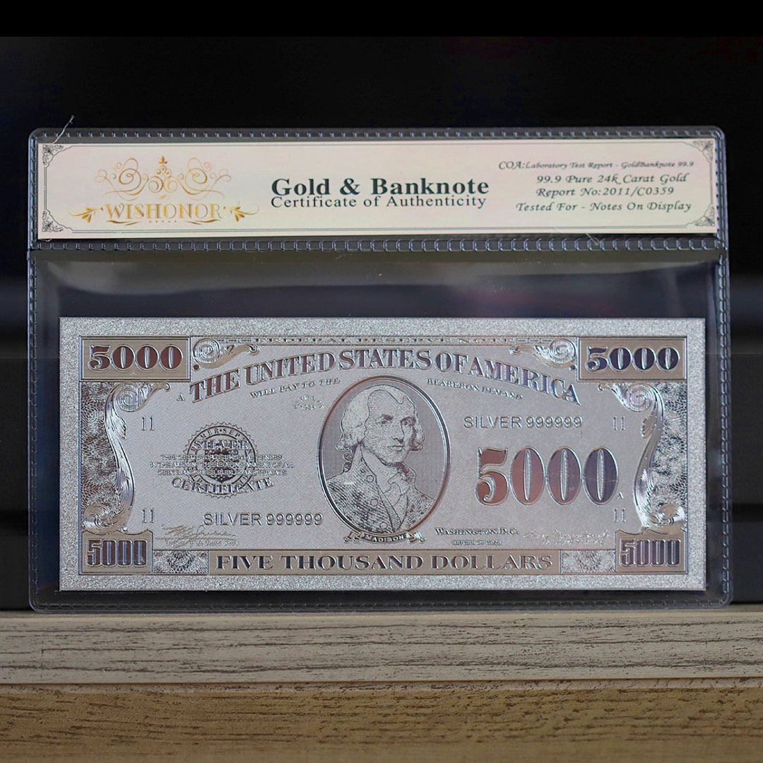 100mg .999 Silver 1928 5000 Dollar Bill Gold Certificate Banknote White ...