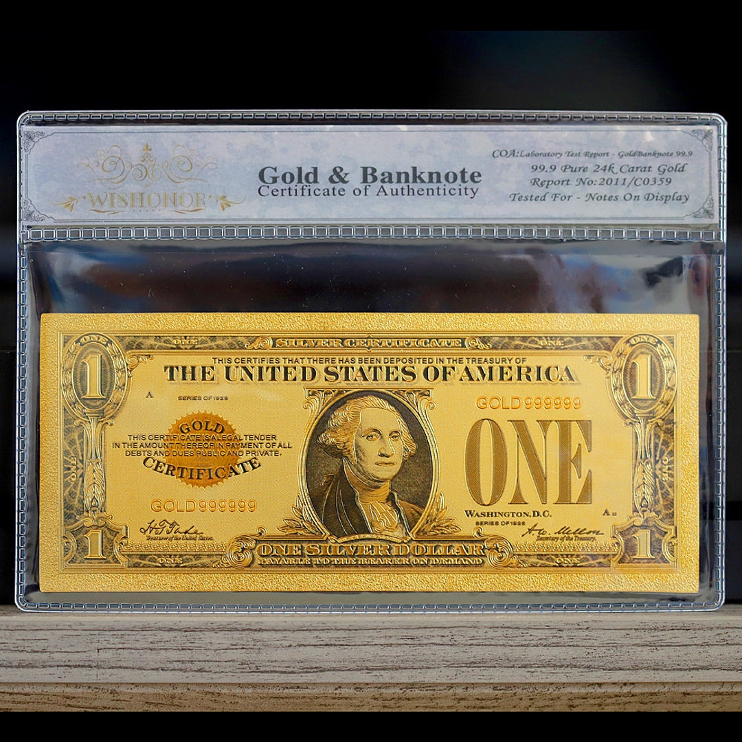 100mg 24K Gold 1928 1 One Dollar Bill Gold Certificate Banknote With ...