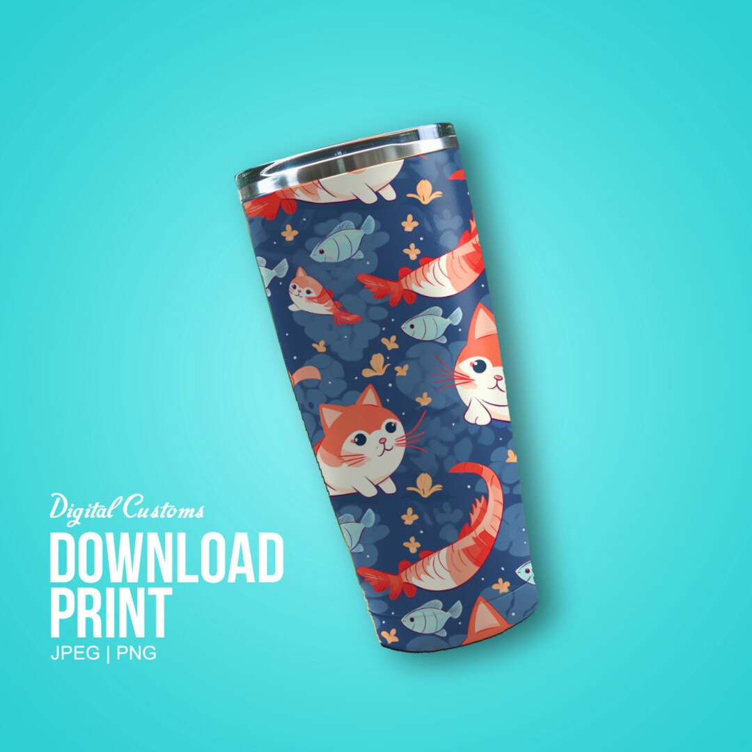 Customizable Cat Fish Pattern 20 Oz Skinny Tumbler Sublimation Designs ...