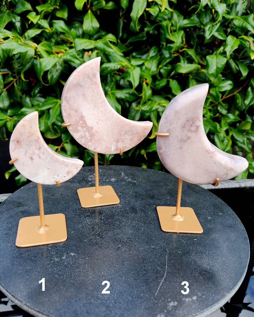Pink Amethyst Moon With Gold Stand, Reiki Altar Crystal Gift - Etsy