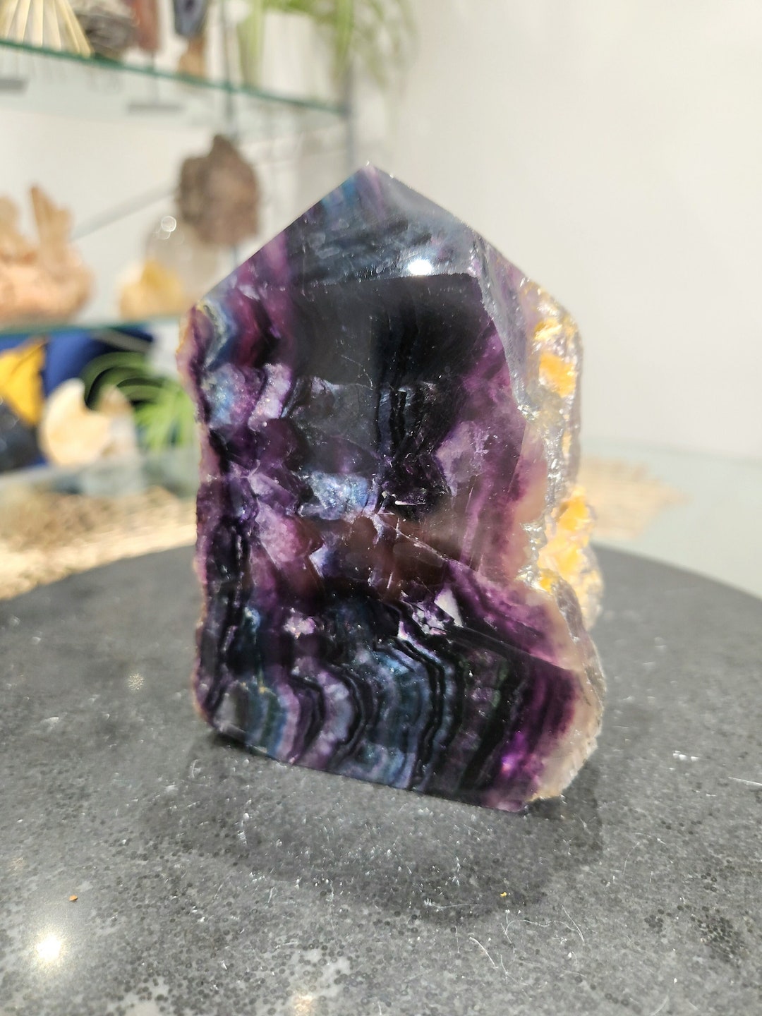 Self Stand Fluorite Slab With Cube, 645g, Formations, Fluorite Tower ...