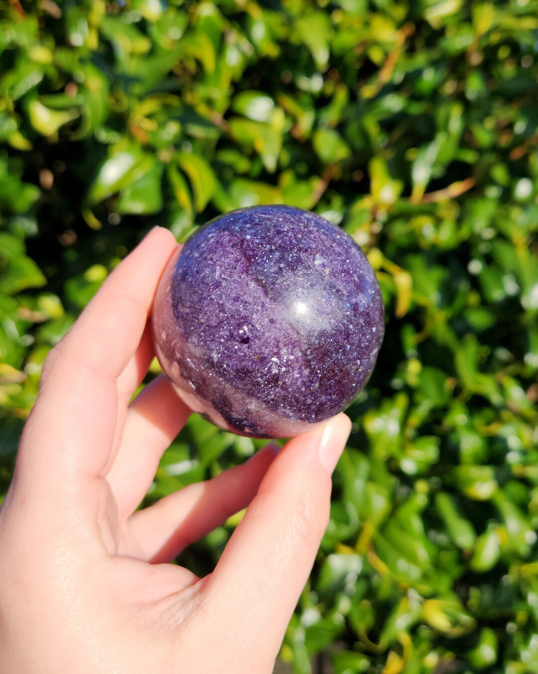 Unicorn Stone Sphere With Glass Stand, Galaxy Lepidolite, Tourmaline ...