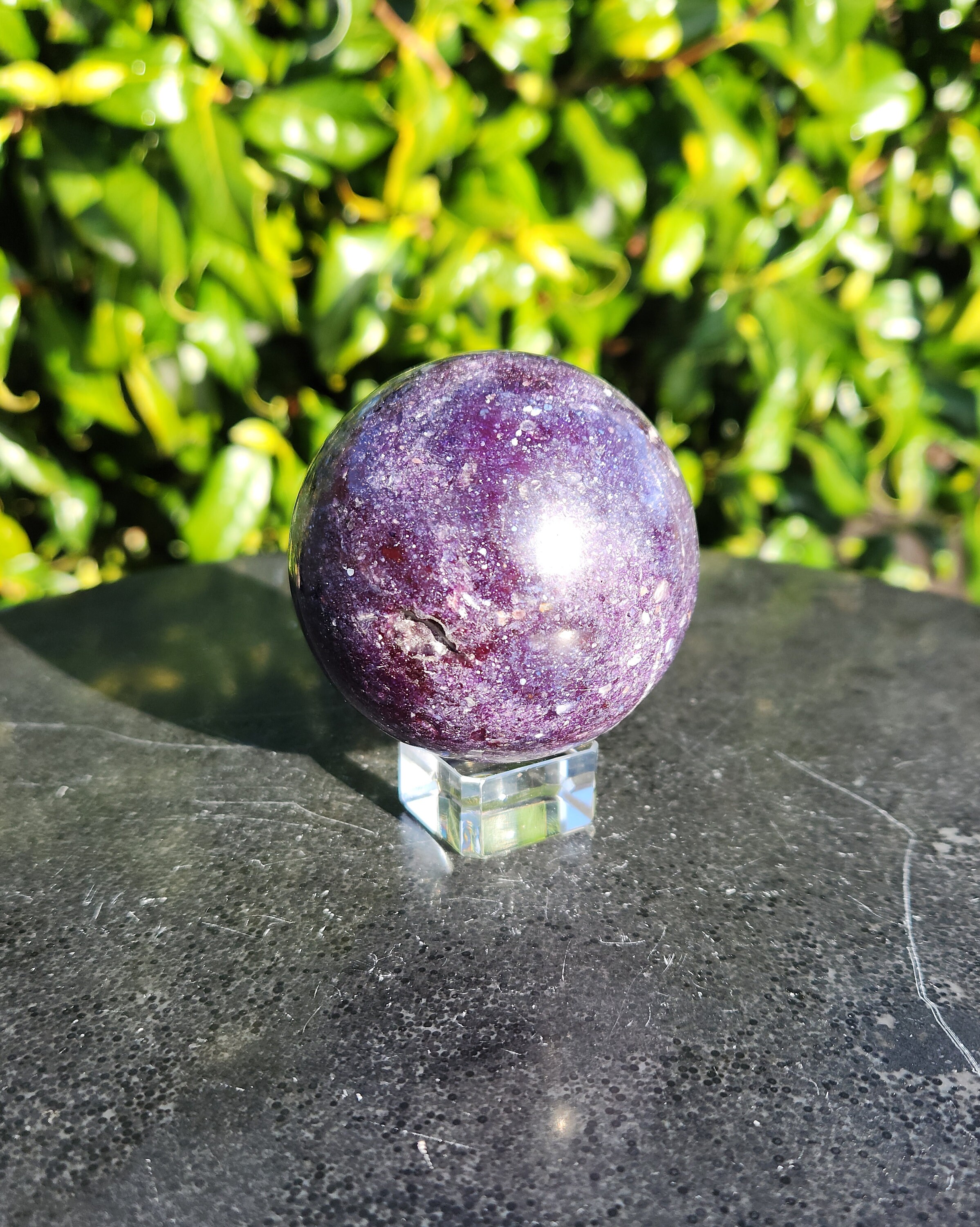 Unicorn Stone Sphere With Glass Stand, Galaxy Lepidolite, Tourmaline ...