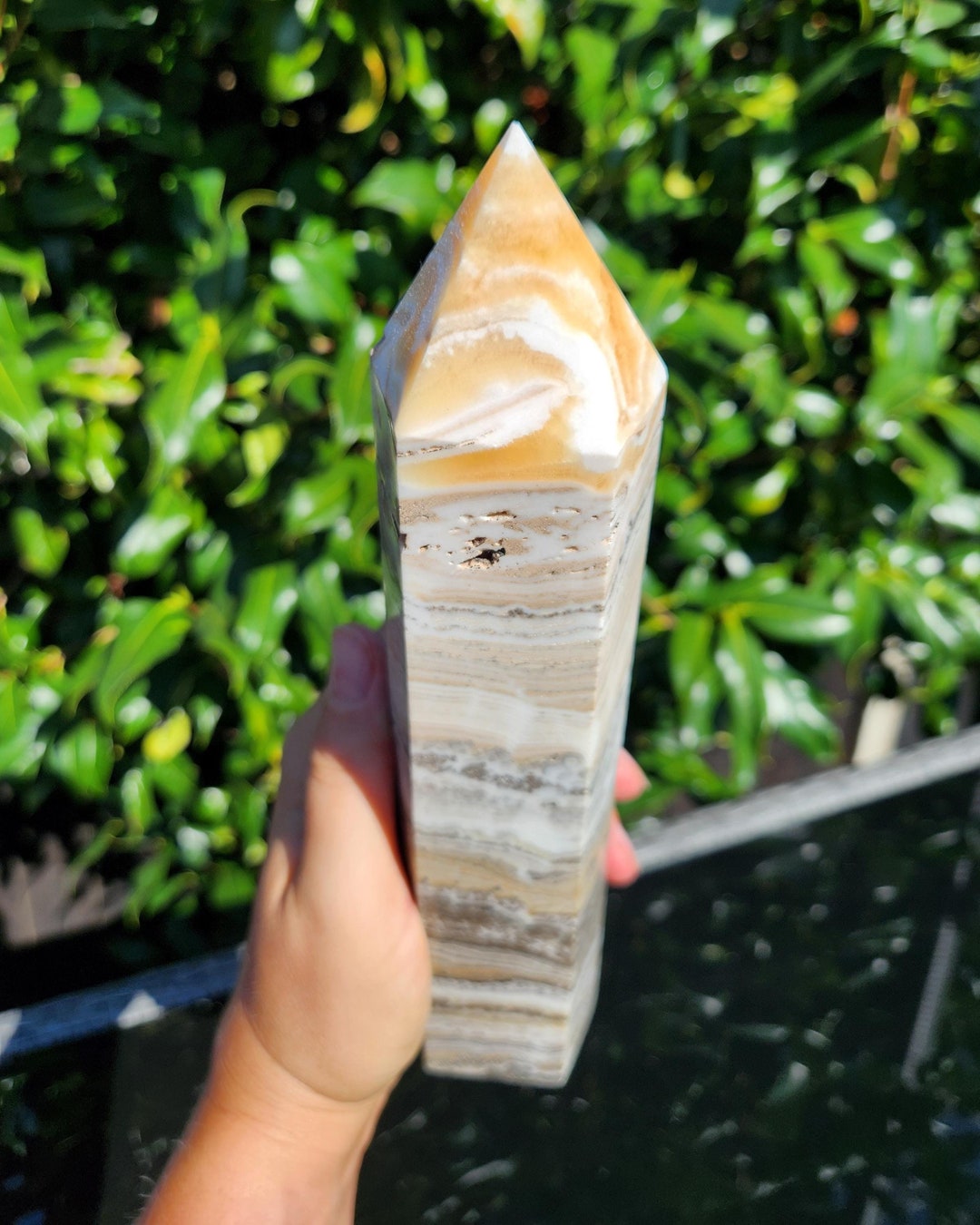 Dendritic Honey Calcite Tower,1.1kg, Onyx and Calcite Obelisk, Crystal ...