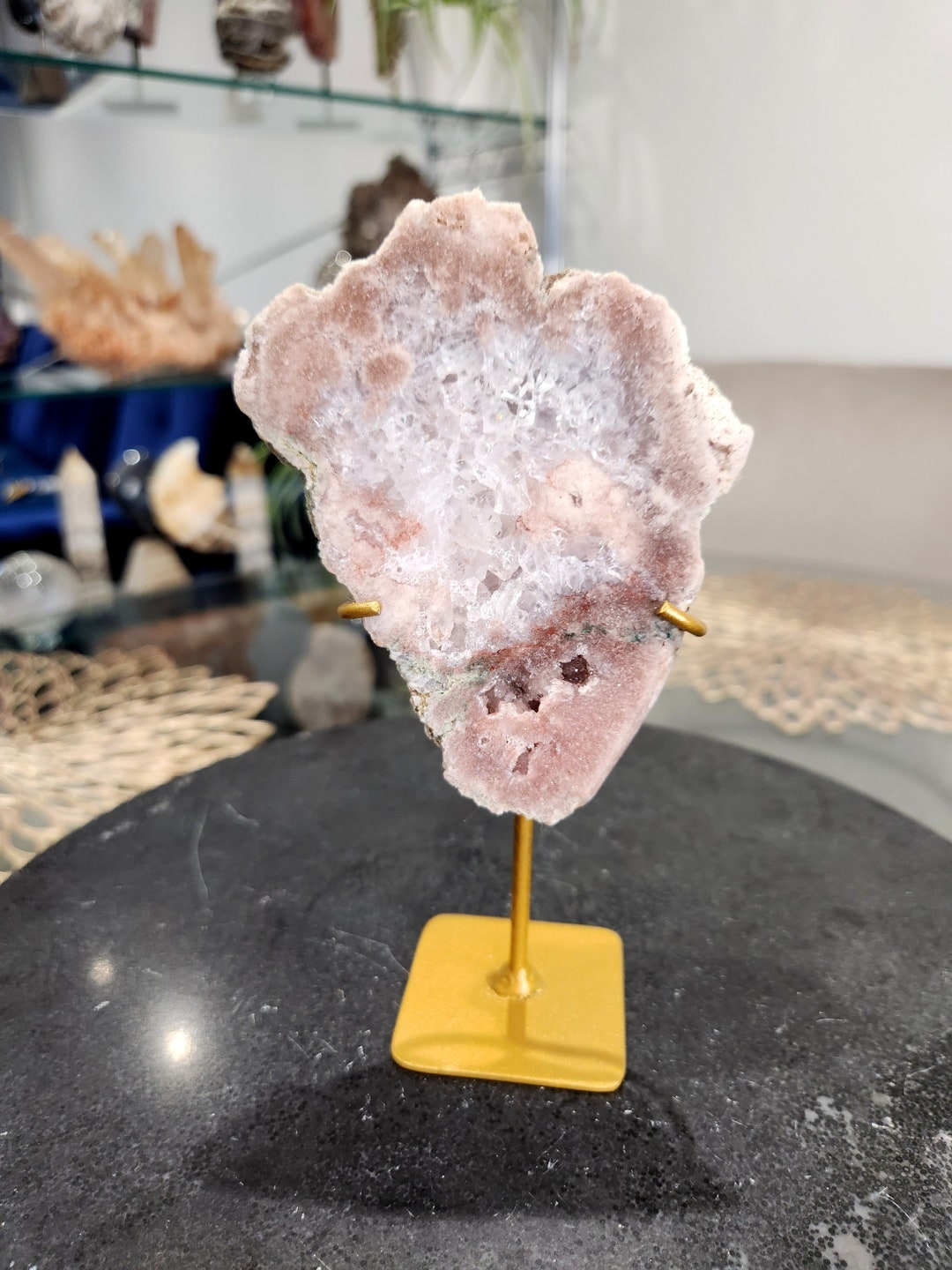 Small Pink Amethyst Slab on Gold Stand, 276g, Home Decor, Crystal Gift ...