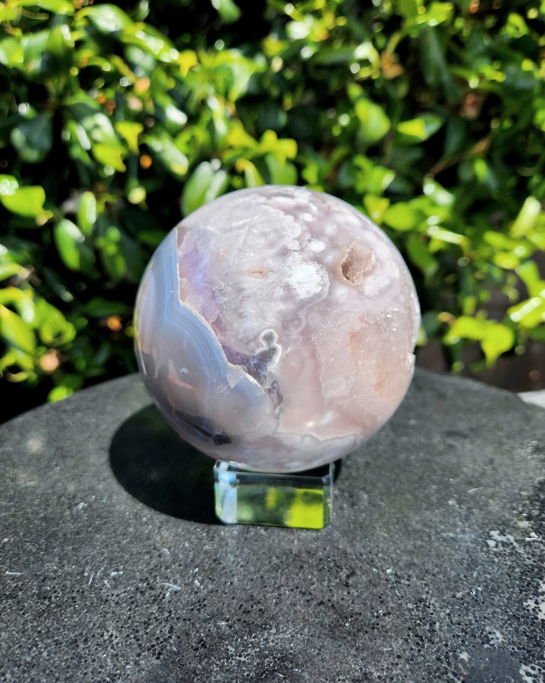 Large Pink Amethyst Flower Agate Sphere 90mm 1kg Druzy Crystal on Stand ...