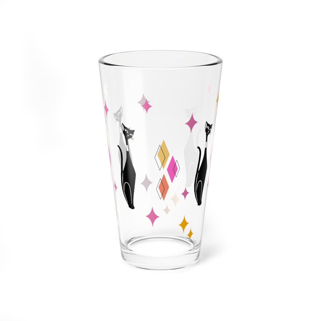 Atomic Cats 16 Oz Tumbler. Retro Glass. Atomic Cats and Diamonds Glass ...
