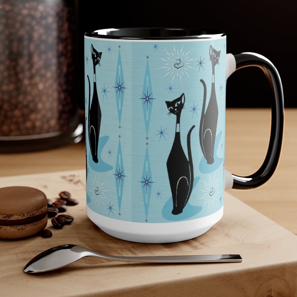 Atomic Cats Mug Mid-century Modern Mug Black Cats Mug - Etsy