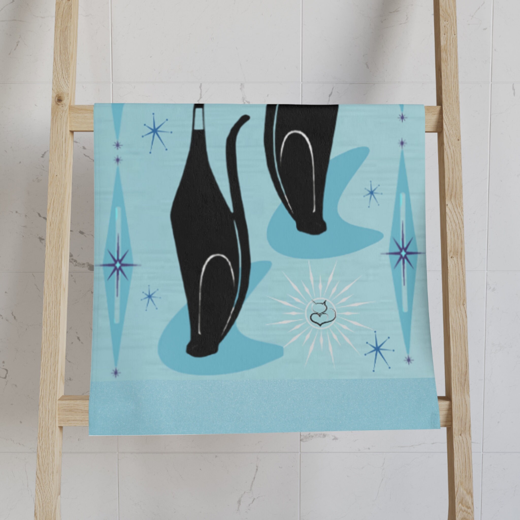 Atomic Cats Hand Towel. Blue Atomic Cats Towel - Etsy