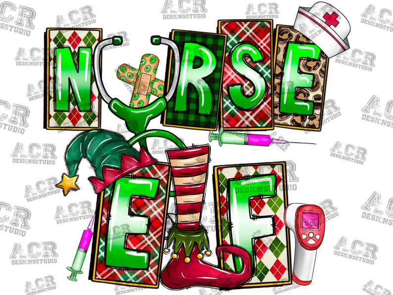 Nurse Elf Pngchristmas Sublimation Design Merry Christmas - Etsy