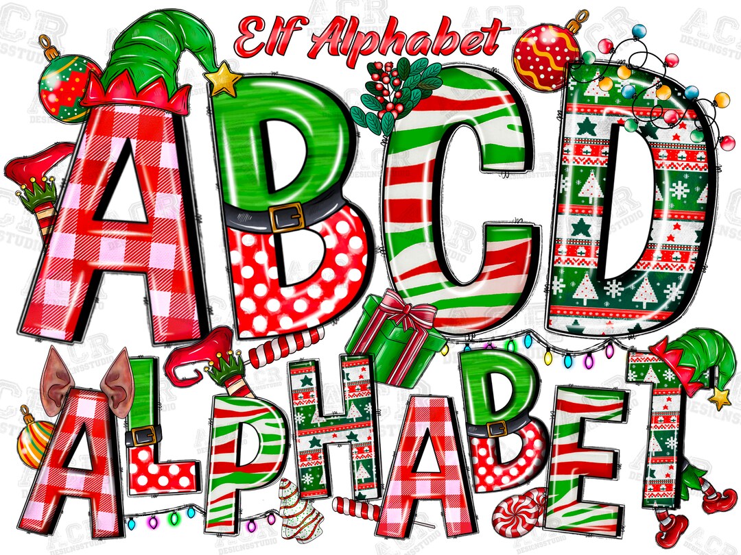 Christmas Elf Alphabet PNG Christmas PNG Xmas Doodle - Etsy
