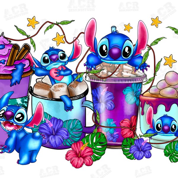 Stitch Coffee Cups Png - Etsy