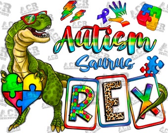 Autism Saurus Rex Png Sublimation Design Download Autism - Etsy