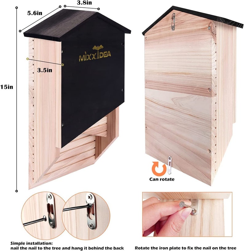 Bat House Bat Box Double Chamber Outdoor House Nursery Bat Shelter ...