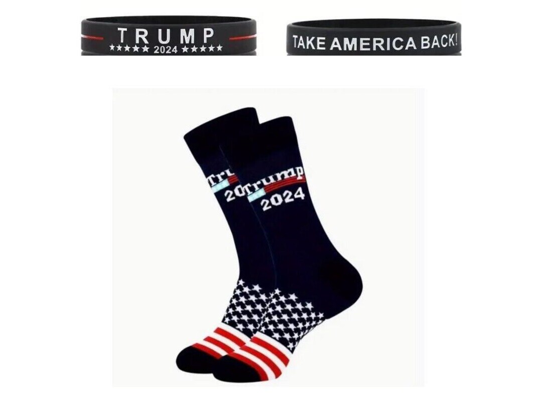 President TRUMP 2024 AMERICAN Flag Blue Pair of Socks & Silicone ...