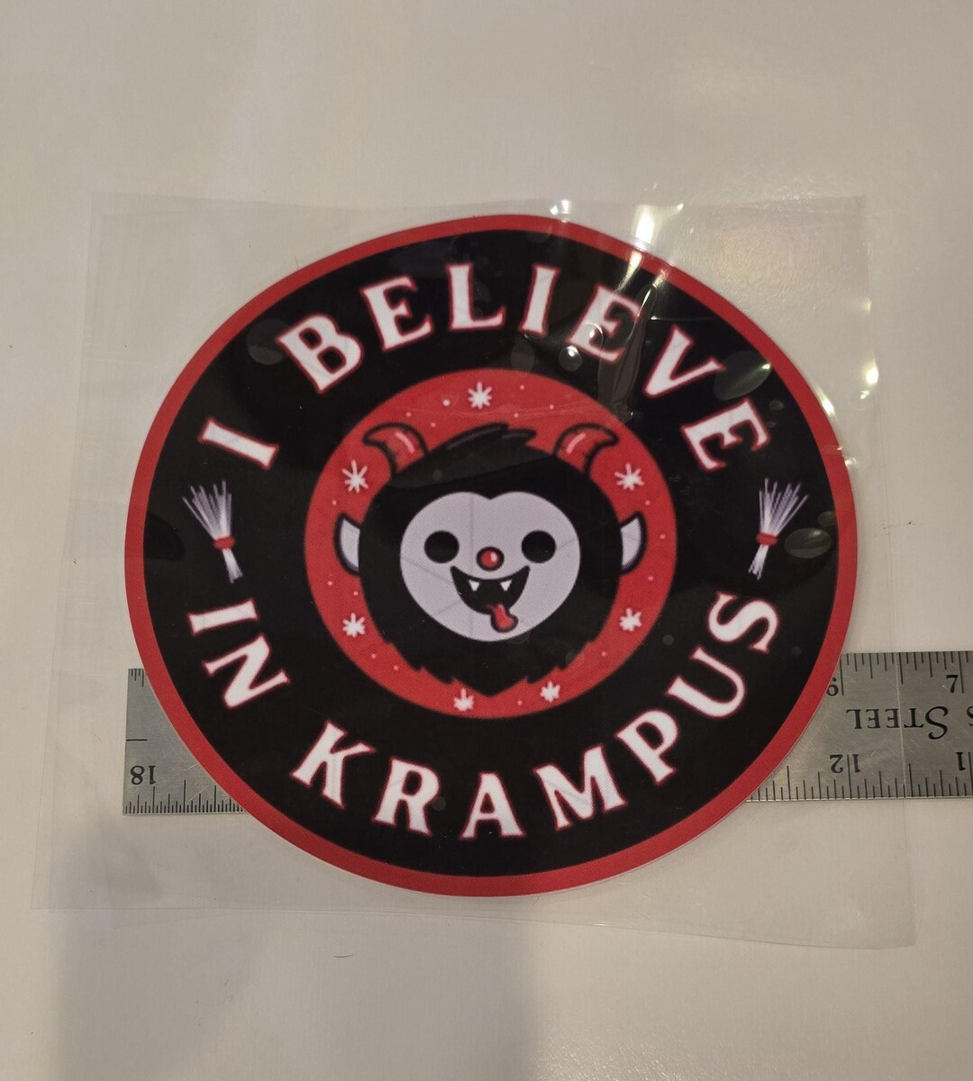 GIANT I Believe in Krampus Sticker Over 6 Round Waterproof Bumper ...