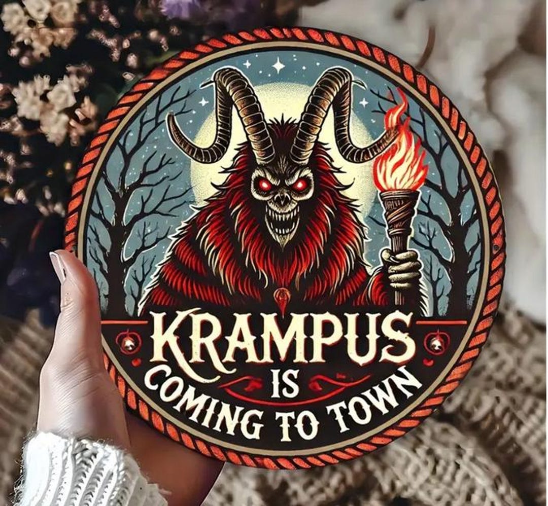 Krampus is Coming to Town Christmas Santa 8 Round Aluminum Tin Metal Vintage Goth Horror Wall ...