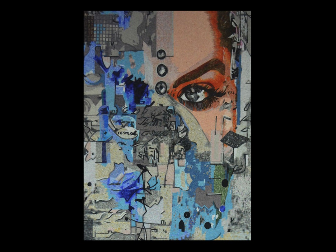 Abstract Eye Collage Wall Art | Modern Mixed Media Wall Decor, Blue ...