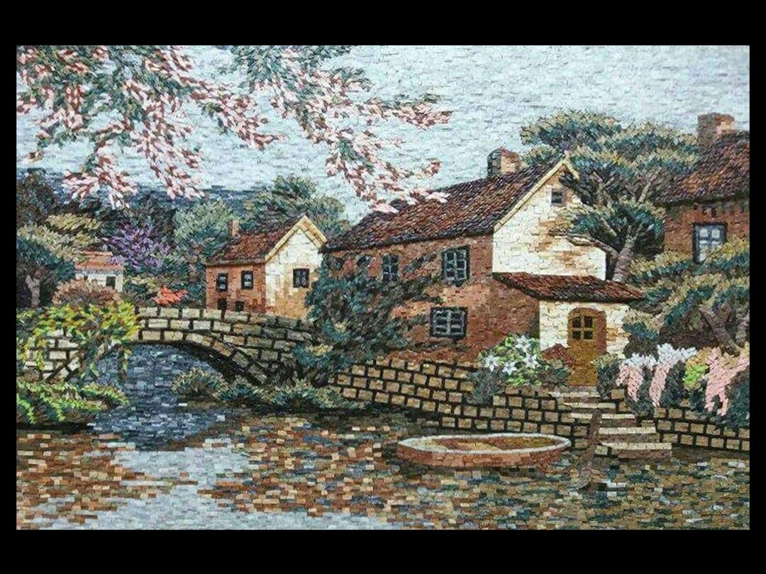 Rustic Countryside House Mosaic Wall Art | Handmade Village Landscape ...